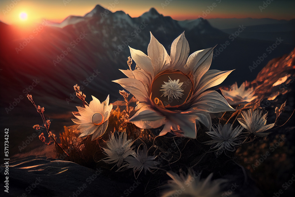 Isolated rare and protected wild flower edelweiss flower (Leontopodium ...