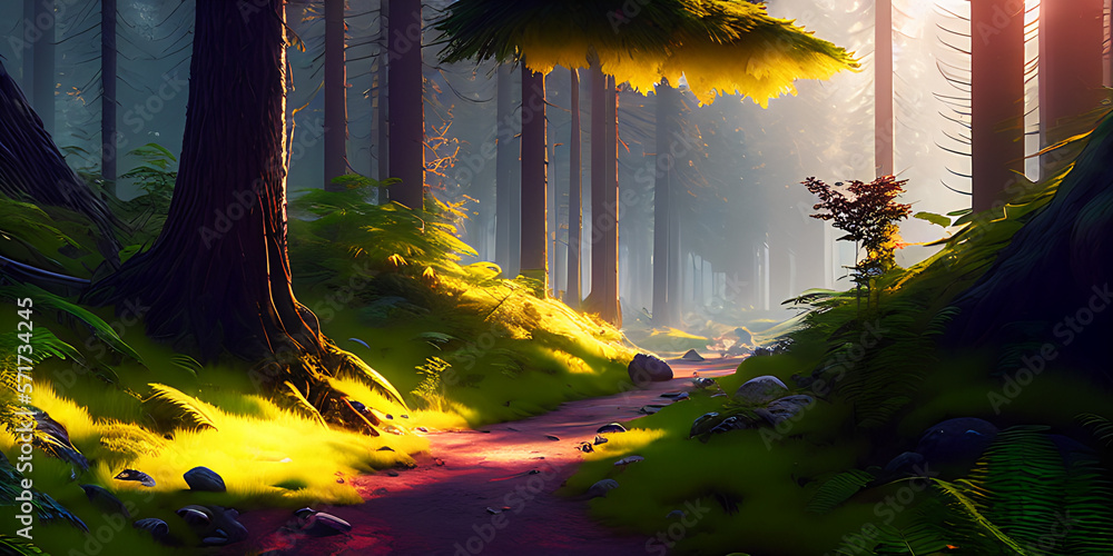 ForestPunk landscape, desktop wallpaper, concept art - forest with a ...