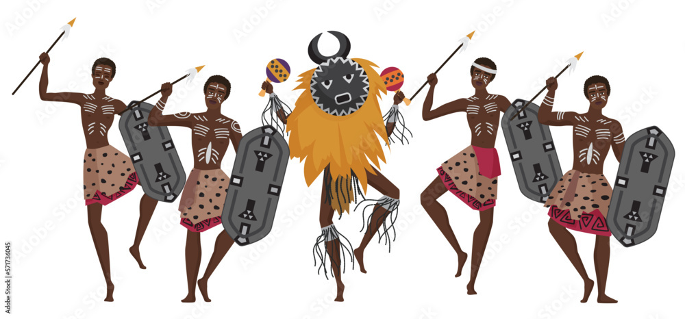 African hunters dancing. Traditional shamanism dance, africa culture ...