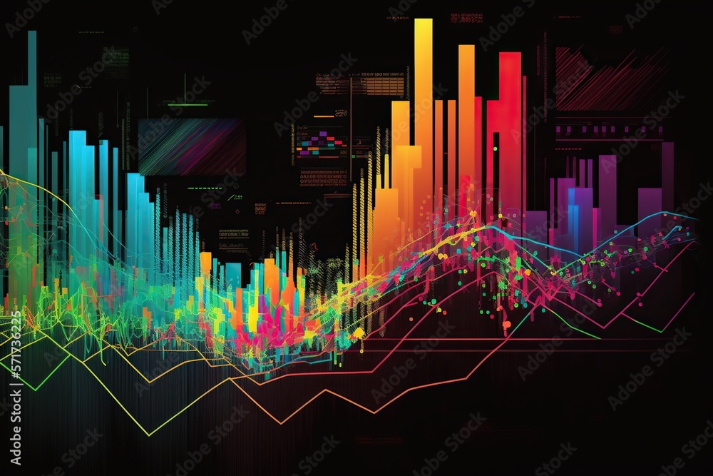 abstract representation of stock market with colorful graphs lines and ...