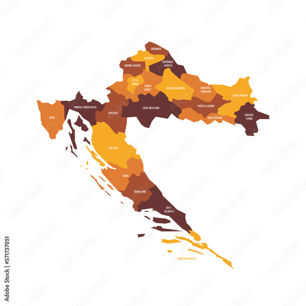 Croatia political map of administrative divisions - counties. Flat ...