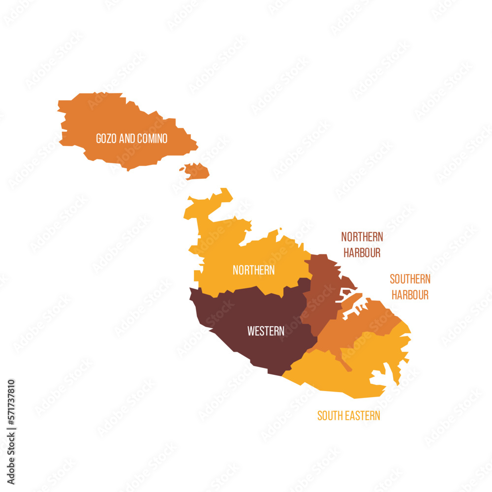 Malta political map of administrative divisions - regions. Flat vector ...