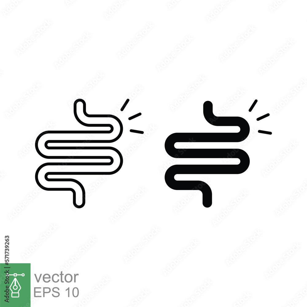 Intestine line and glyph icon. Simple outline and solid style. Bowel ...