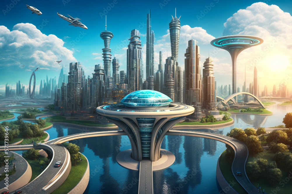 3d high-tech concept of a big city in the metaverse, virtual space ...