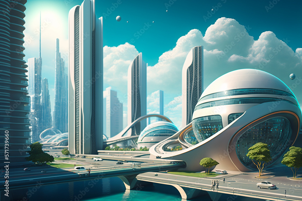 3d high-tech concept of a big city in the metaverse, virtual space ...