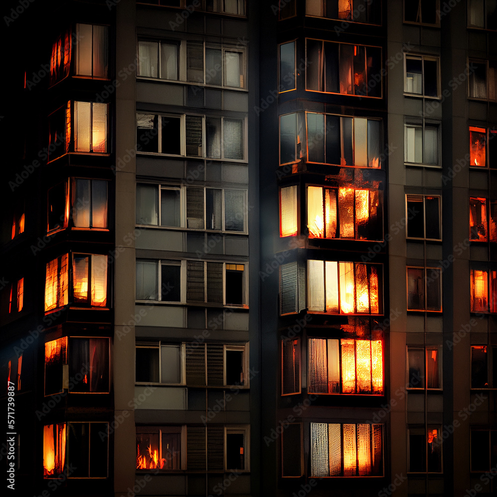 apartment building on fire (generative ai content) Stock Illustration ...