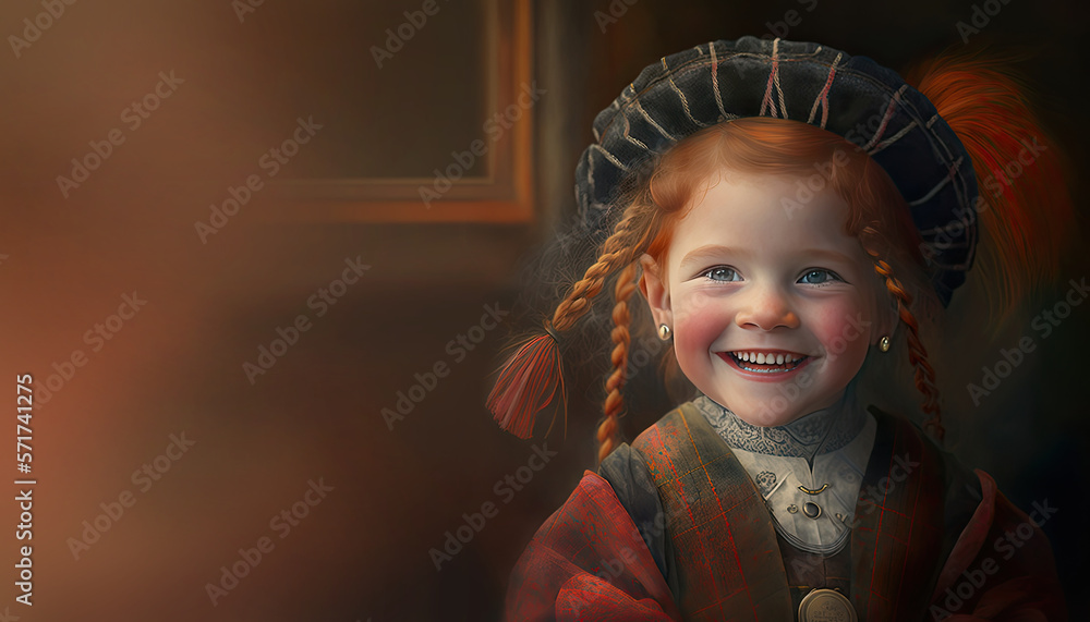 little Scottish girl illustration by generative AI Stock Illustration ...