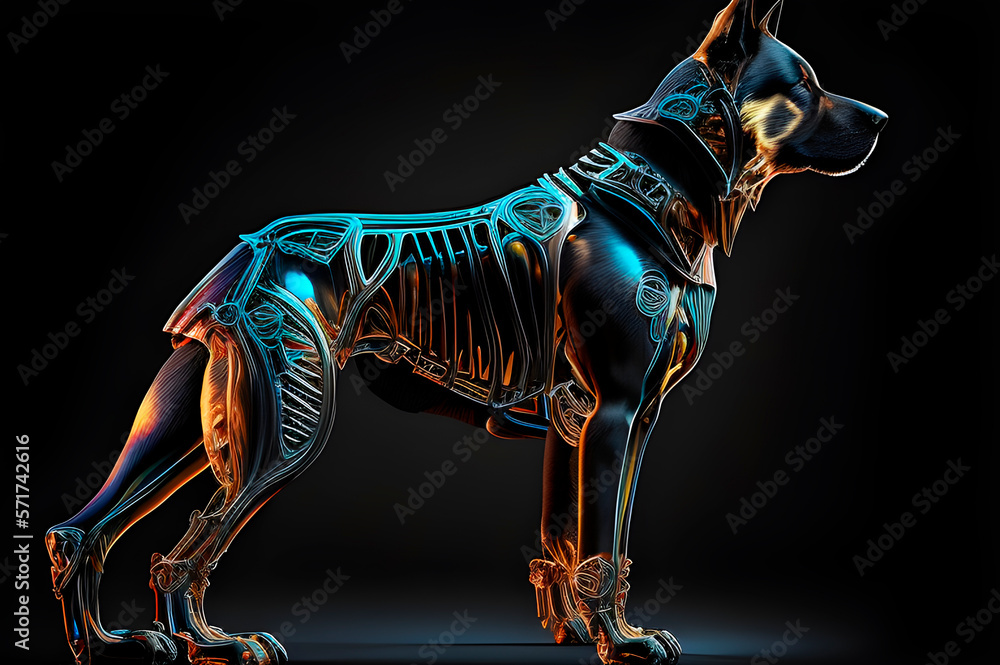 Generative AI, a full-length futuristic mechanized dog, a robot dog ...