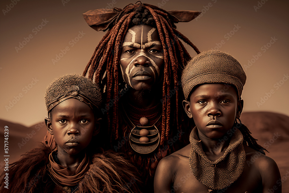 Family portrait of Himba herders tribe in Namibia. Ai generated art ...
