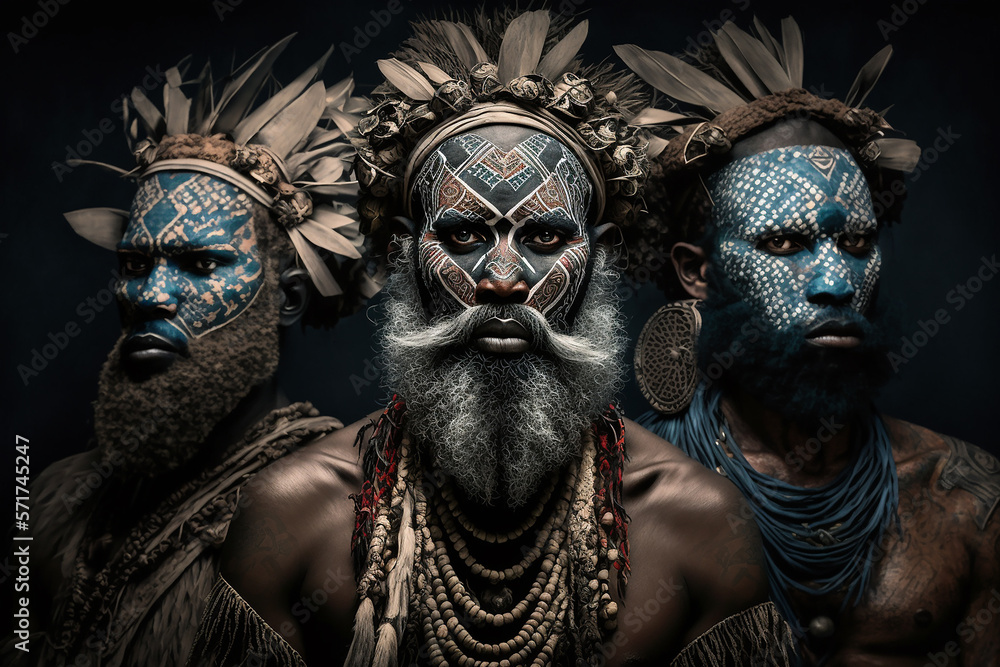 Portrait of Asaro Mudmen tribe in Papua New Guinea. Ai generated art ...