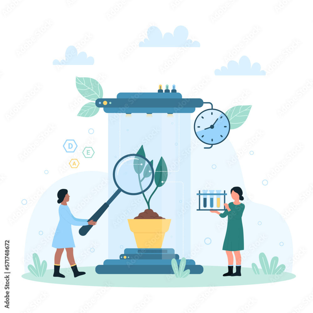 Vetor de Growing plants in science laboratory vector illustration ...