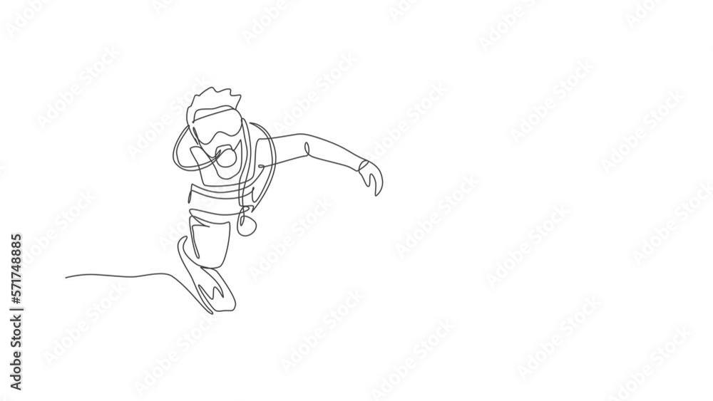 Animated self drawing of single continuous line draw young sportive man ...