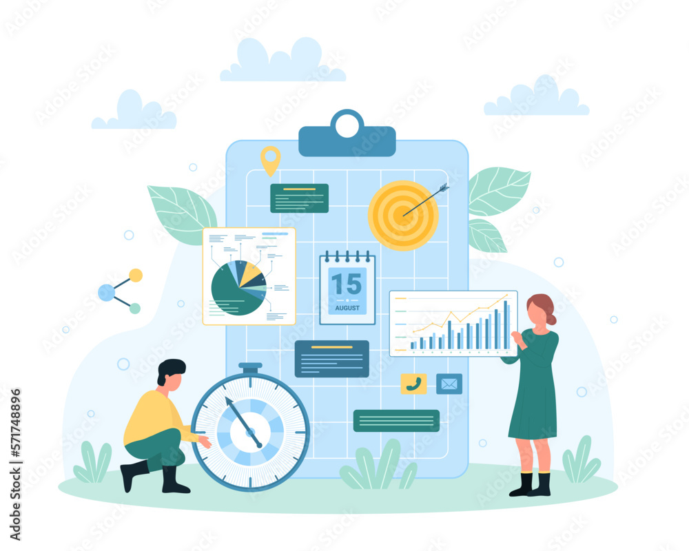 Time management with digital schedule vector illustration. Cartoon tiny ...