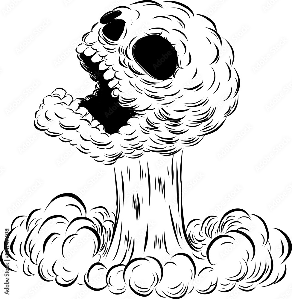 Bomb explosion mushroom cloud by hand drawing.Bomb cloud vector on white background. Stock ...