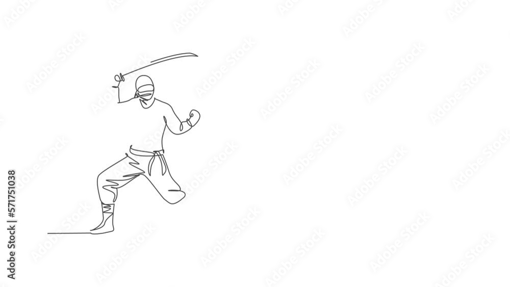 Animated self drawing of one continuous line draw young brave Japanese ...