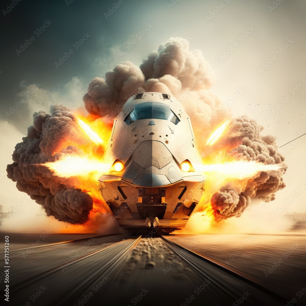 very fast forward bullet train catching futuristic fire on the train ...