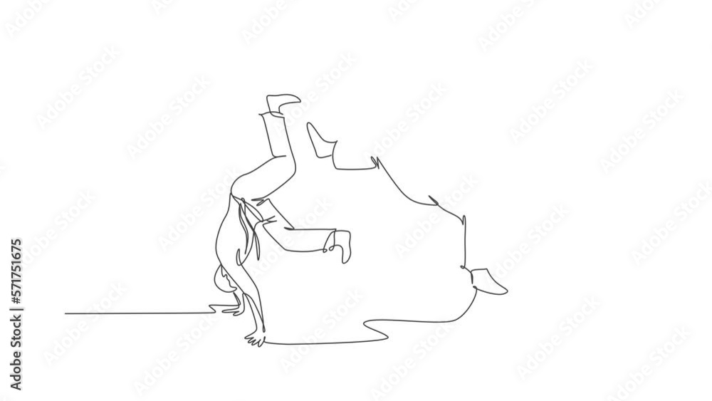 Animated self drawing of one continuous line draw two young sporty ...