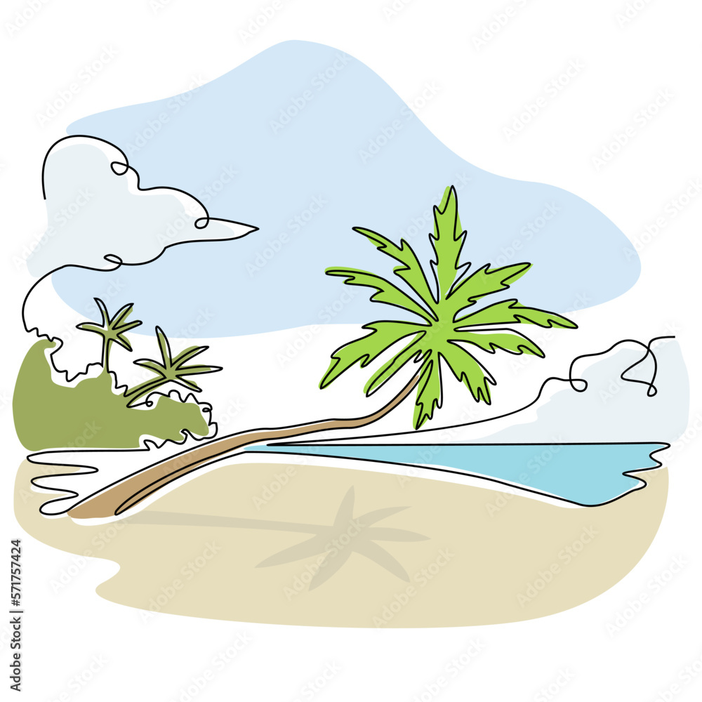 Coconut Trees Beach Drawing