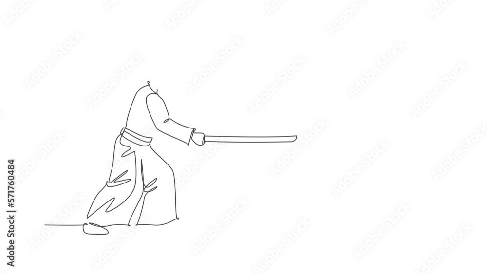Animated self drawing of one continuous line draw man aikido fighter ...