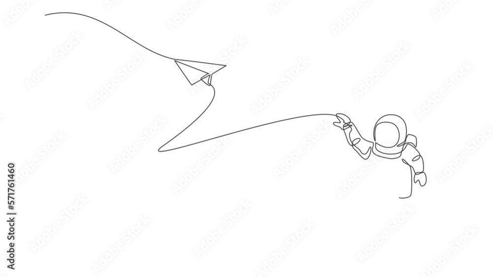 Animation of one line drawing of space man astronaut exploring outer ...