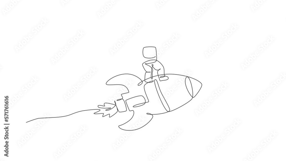 Animation of one line drawing of astronaut in spacesuit flying ...
