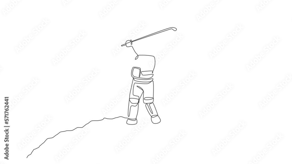 Animated self drawing of one continuous line draw astronaut golf ...