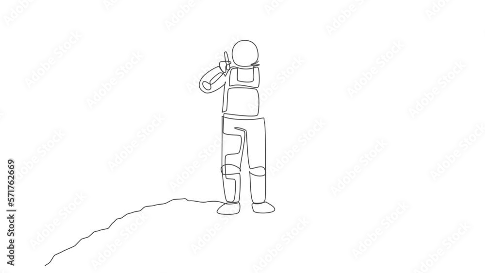 Animation of one line drawing of cosmonaut calling his partner in moon ...