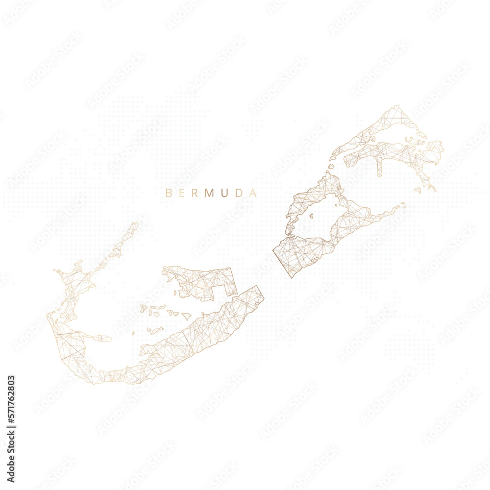 Low poly map of Bermuda. Gold polygonal wireframe. Glittering vector ...