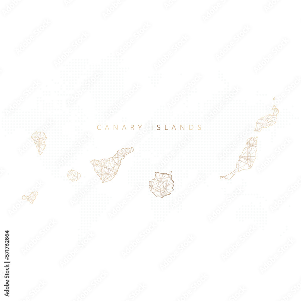 Low poly map of Canary Islands. Gold polygonal wireframe. Glittering ...