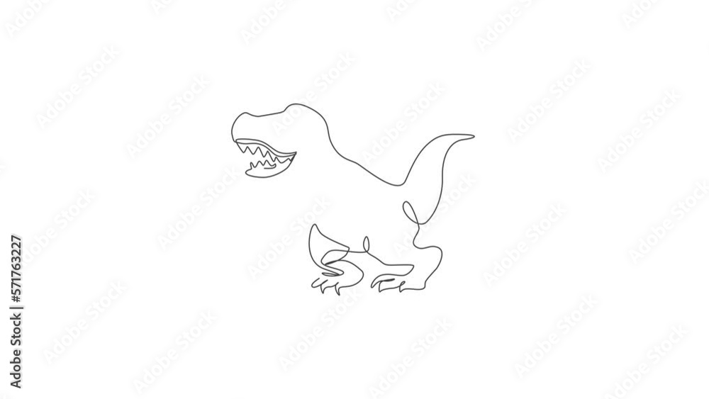 Animated self drawing of one continuous line draw roaring tyrannosaurus ...