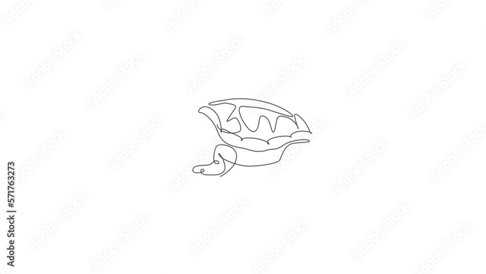 Animation of one single line drawing of big cute tortoise in Galapagos ...