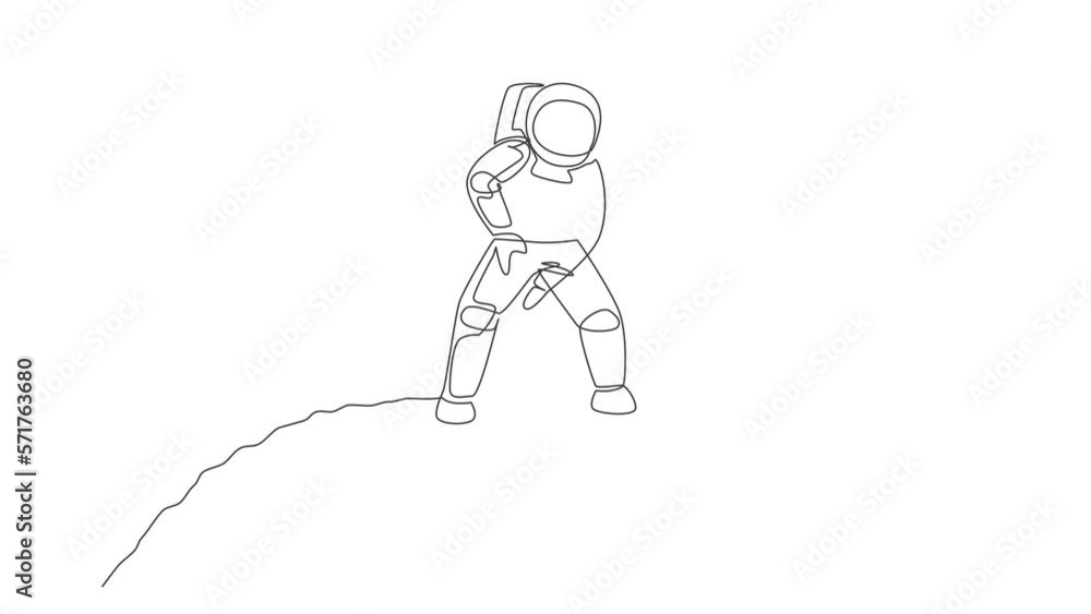 Animated self drawing of single continuous line draw cosmonaut digging ...