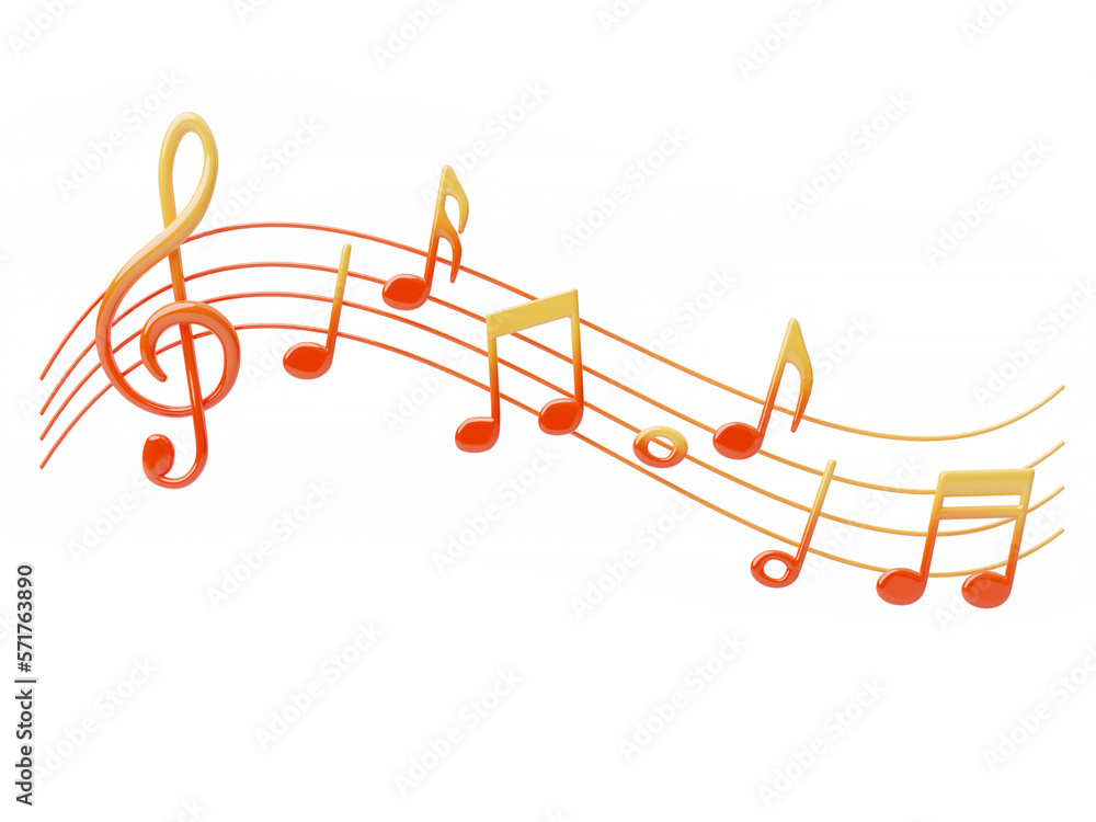 Colorful music notes with red and yellow gradient glossy on transparent ...