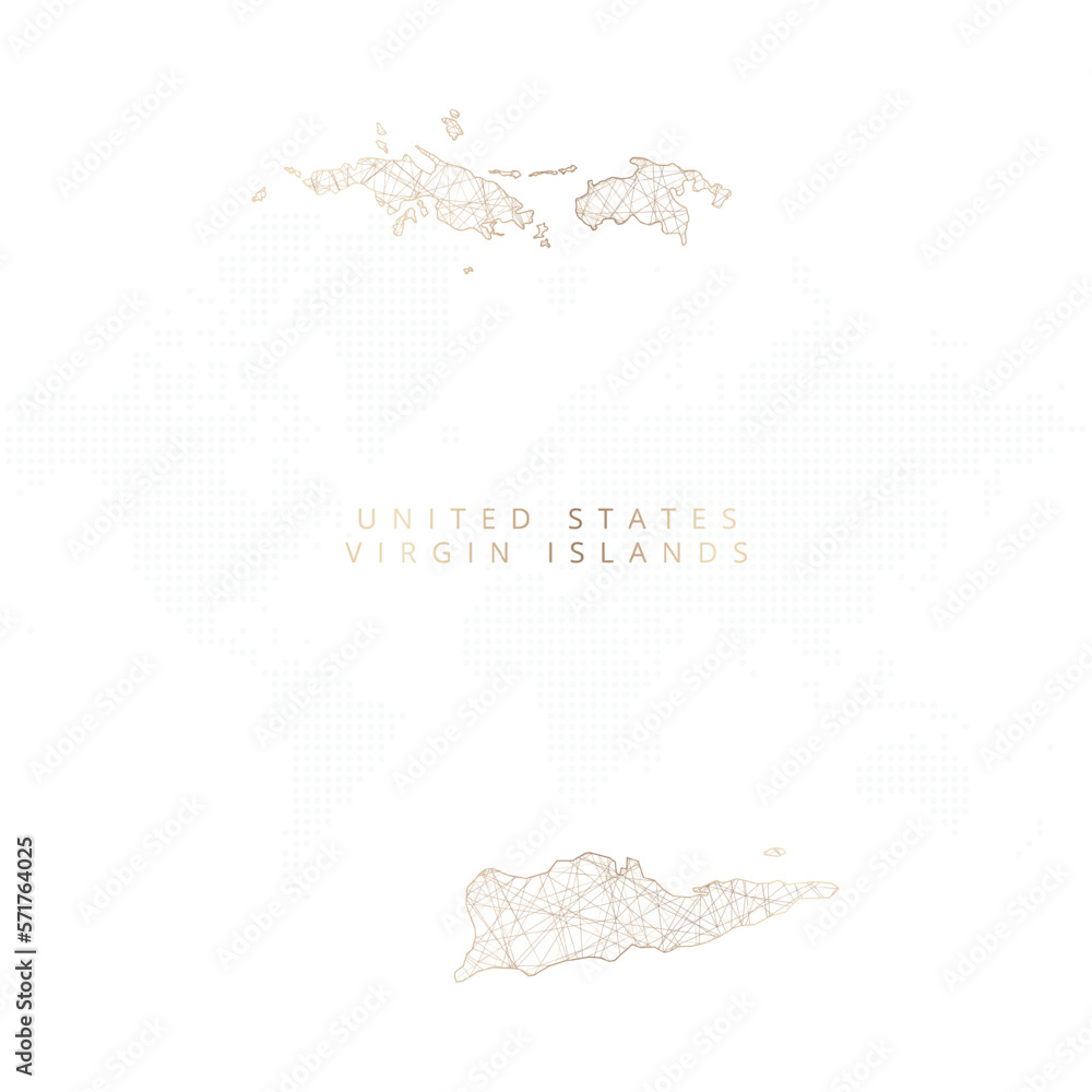 Low poly map of United States Virgin Islands. Gold polygonal wireframe ...