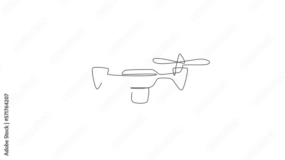 Animation of one single line drawing of flying drone airplane, unmanned ...