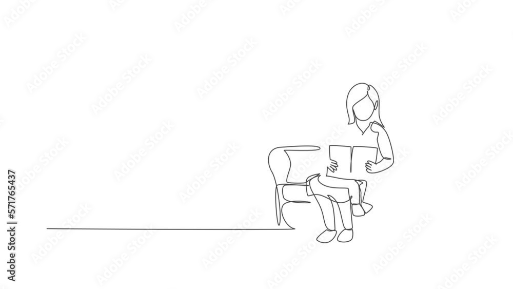 Animated self drawing of single continuous line drawing young mother ...