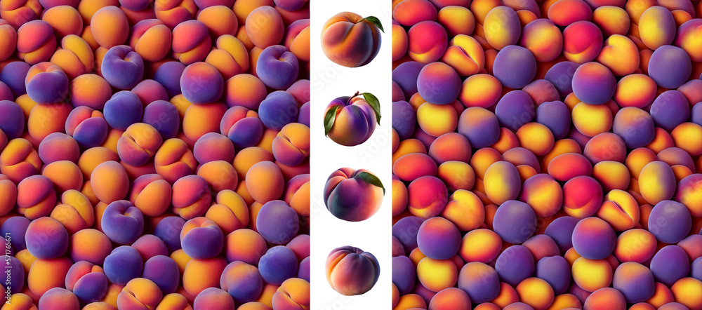 Two seamless texture patterns peaches yellow violet red. Plus some ...