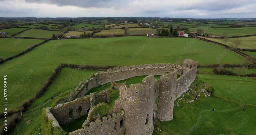 An aerial 4K circular shot of the spectacular Norman Castle Roche ...