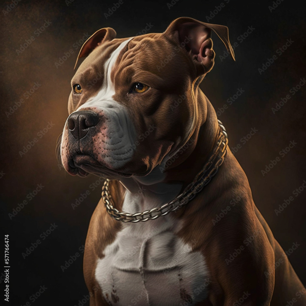 Pitbull head strong and muscular, brown color with white, realistic and ...
