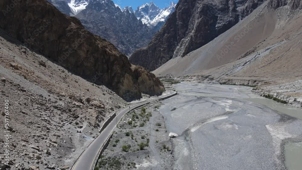 Pakistan, Hunza Valley. Aerial View of Landscape, Road and River Canyon ...
