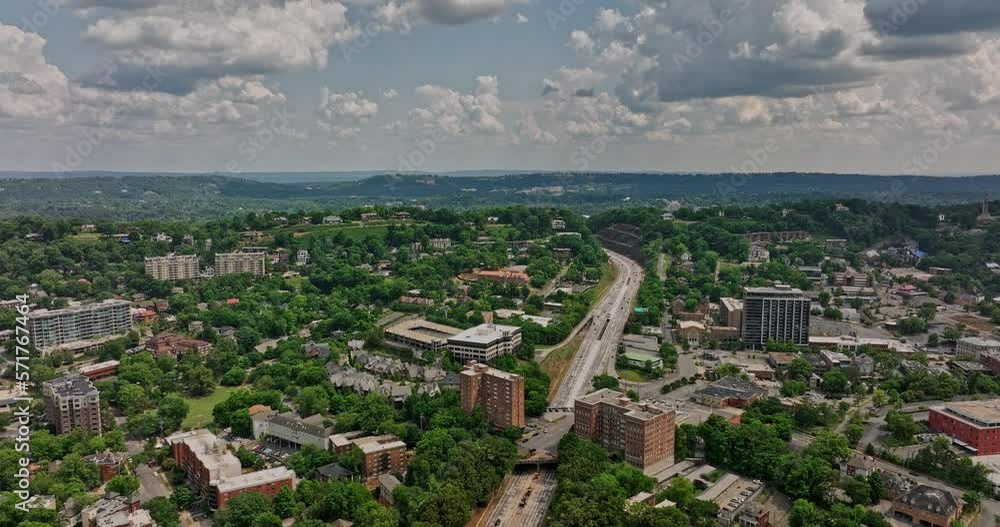 Birmingham Alabama Aerial v35 drone fly along red mountain expressway ...