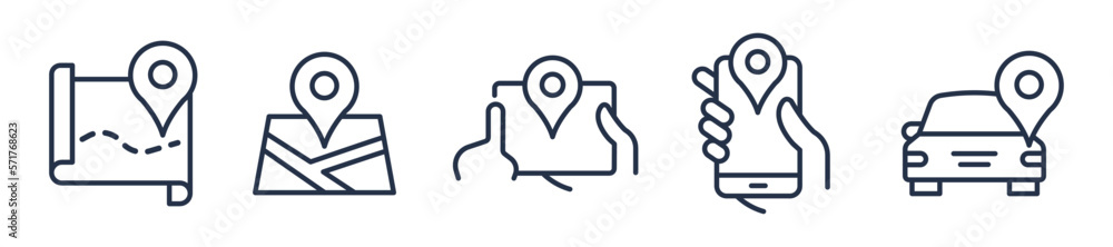 Location pin map, compass, map, distance, direction minimal line icons ...