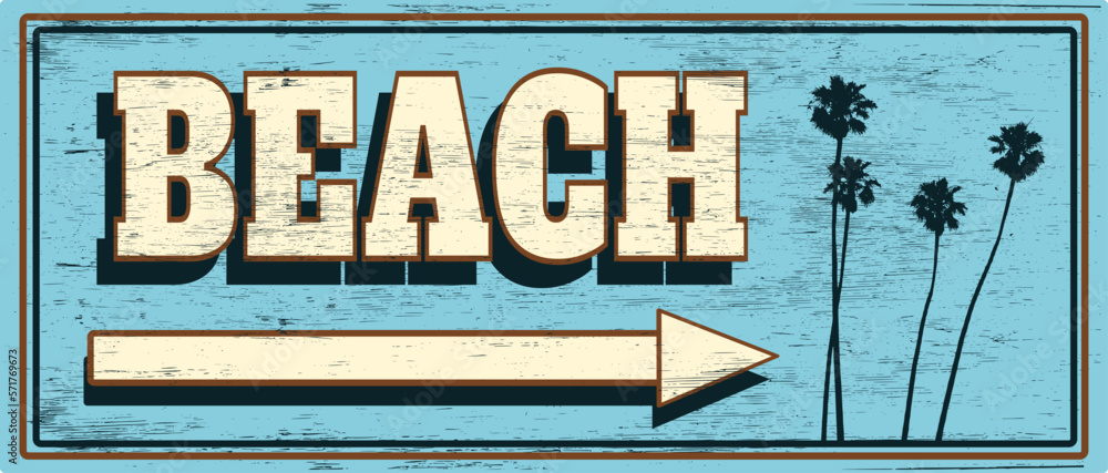 Vintage wood beach sign with palm trees Stock Vector | Adobe Stock