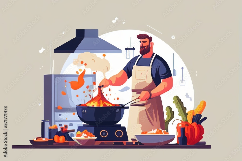 Chef cooking with fresh vegetable for healthy food in kitchen Created ...