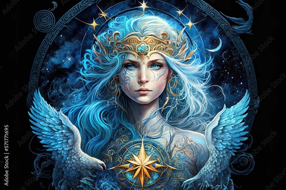 Backdrop of sacred zodiac Virgo symbols, astrology, alchemy, magic ...