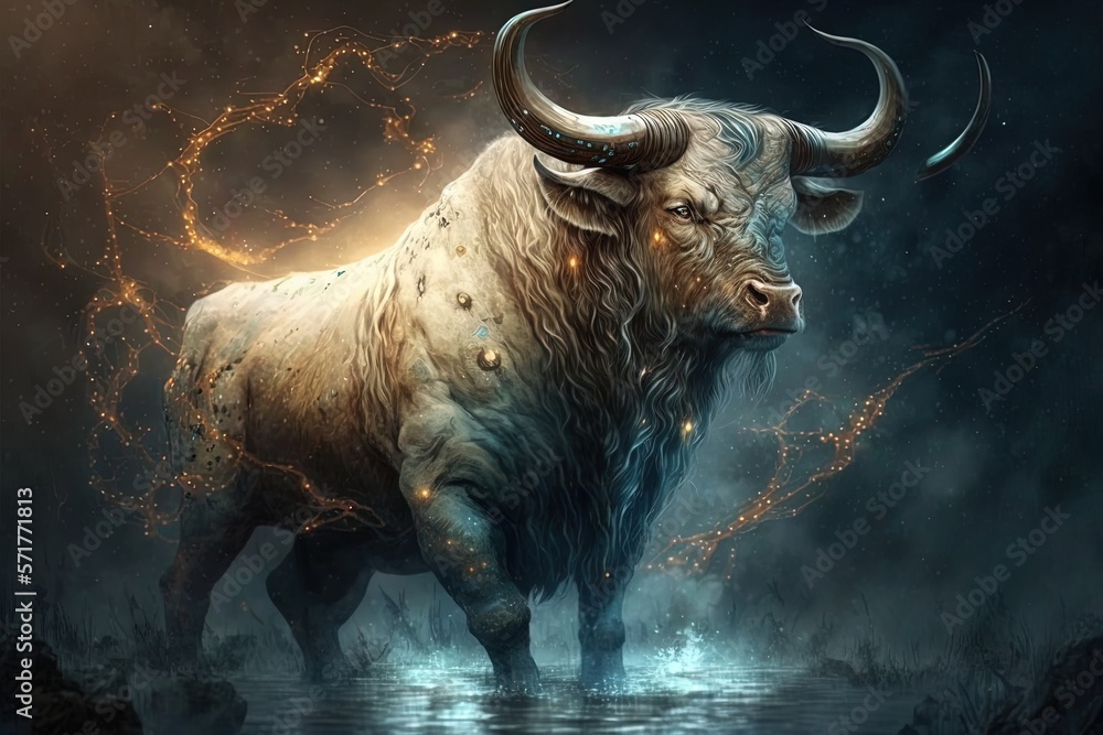 Backdrop of sacred zodiac Taurus symbols, astrology, alchemy, magic ...