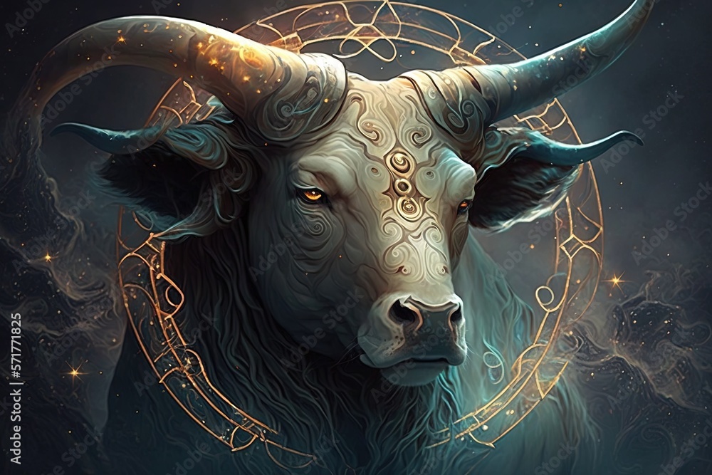 Backdrop of sacred zodiac Taurus symbols, astrology, alchemy, magic ...