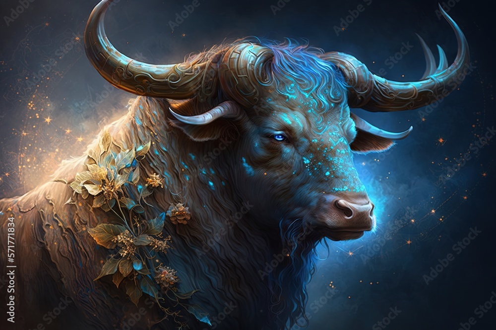 Backdrop of sacred zodiac Taurus symbols, astrology, alchemy, magic ...