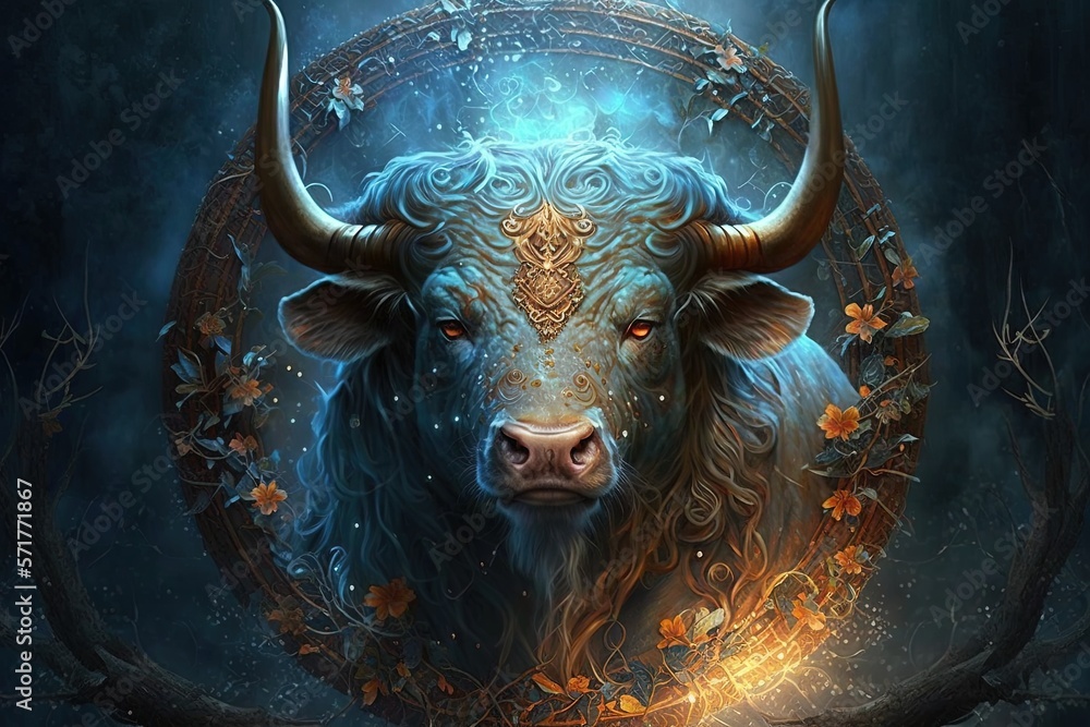 Backdrop of sacred zodiac Taurus symbols, astrology, alchemy, magic ...