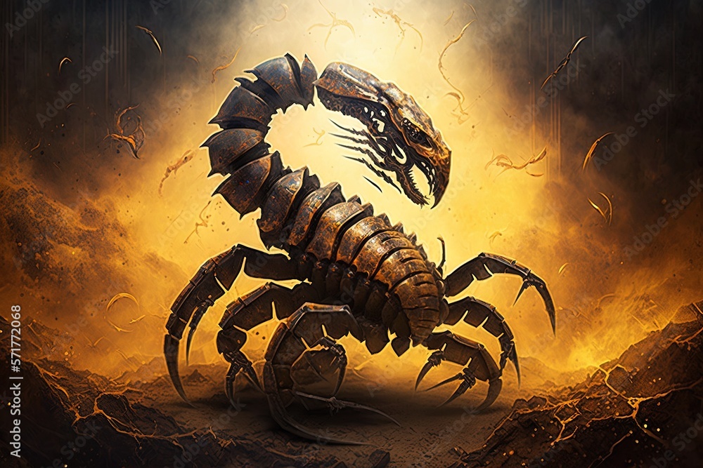 Backdrop of sacred zodiac Scorpius symbols, astrology, alchemy, magic ...